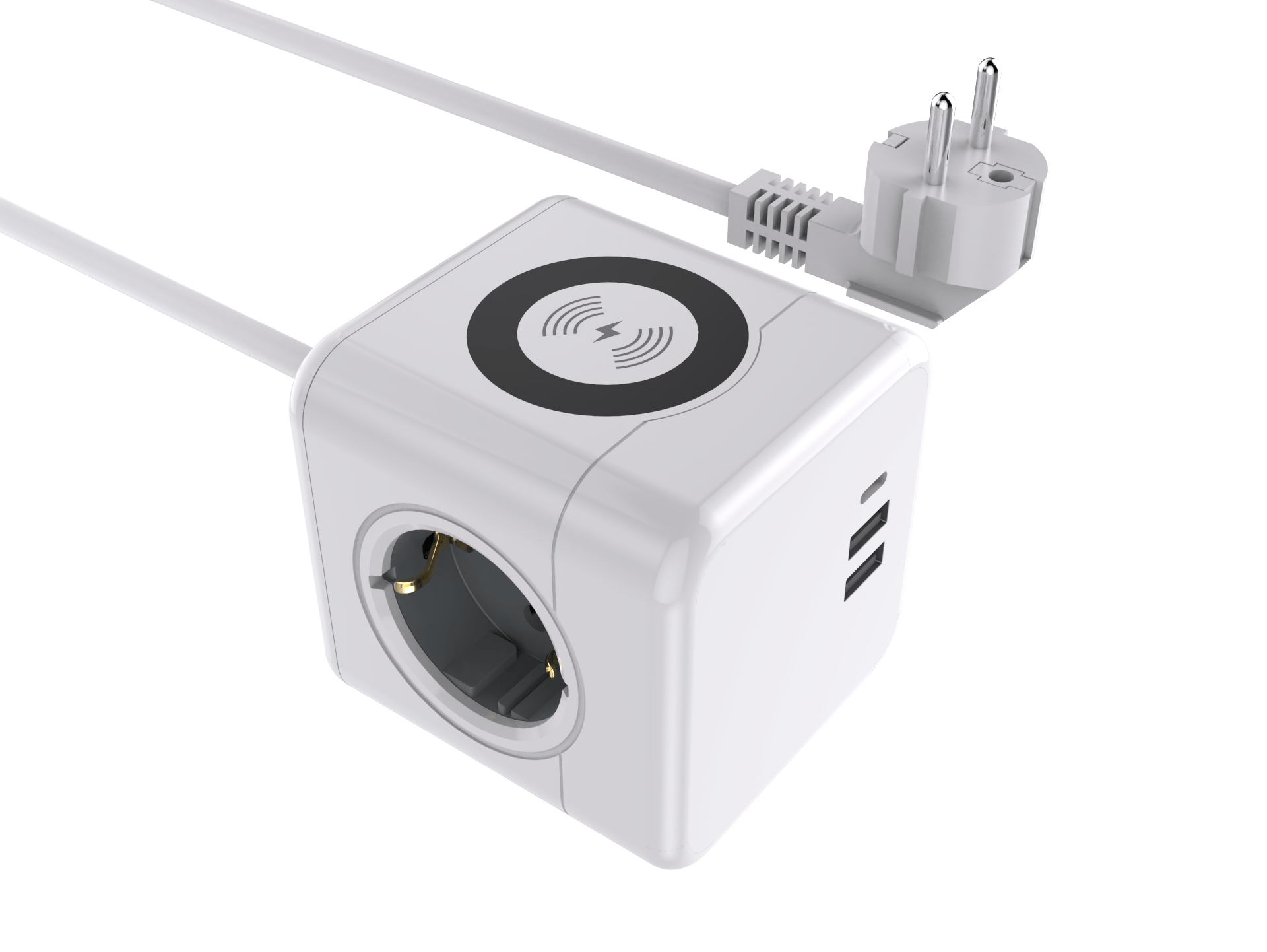 Smart Cube fleksibel Stikdåse - Trådløs oplader, 3 udtag, 2 USB A stik ...